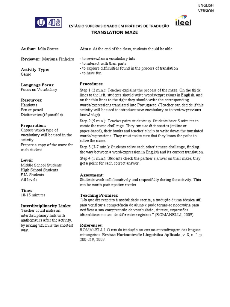 Translation Activity - Maze | PDF | Vocabulary | Pedagogy
