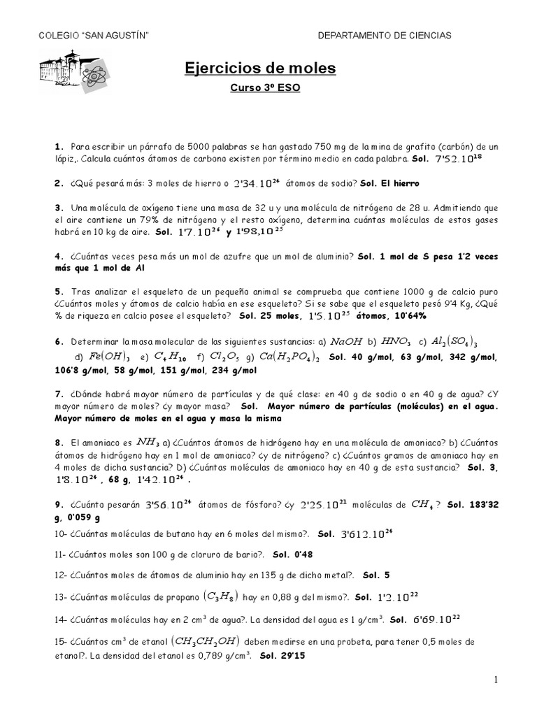 Ejercicios de Moles Repaso | PDF | Mole (Unidad) | Amoníaco