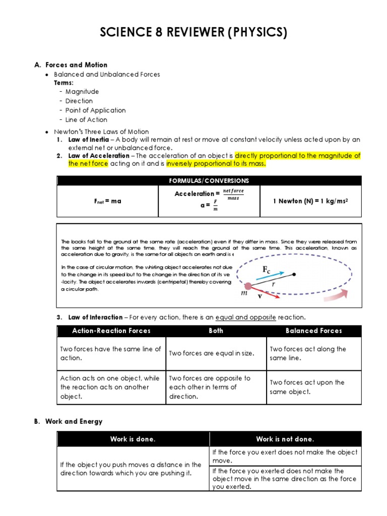 Science 8 Reviewer (Physics) : A. Forces and Motion | PDF ...