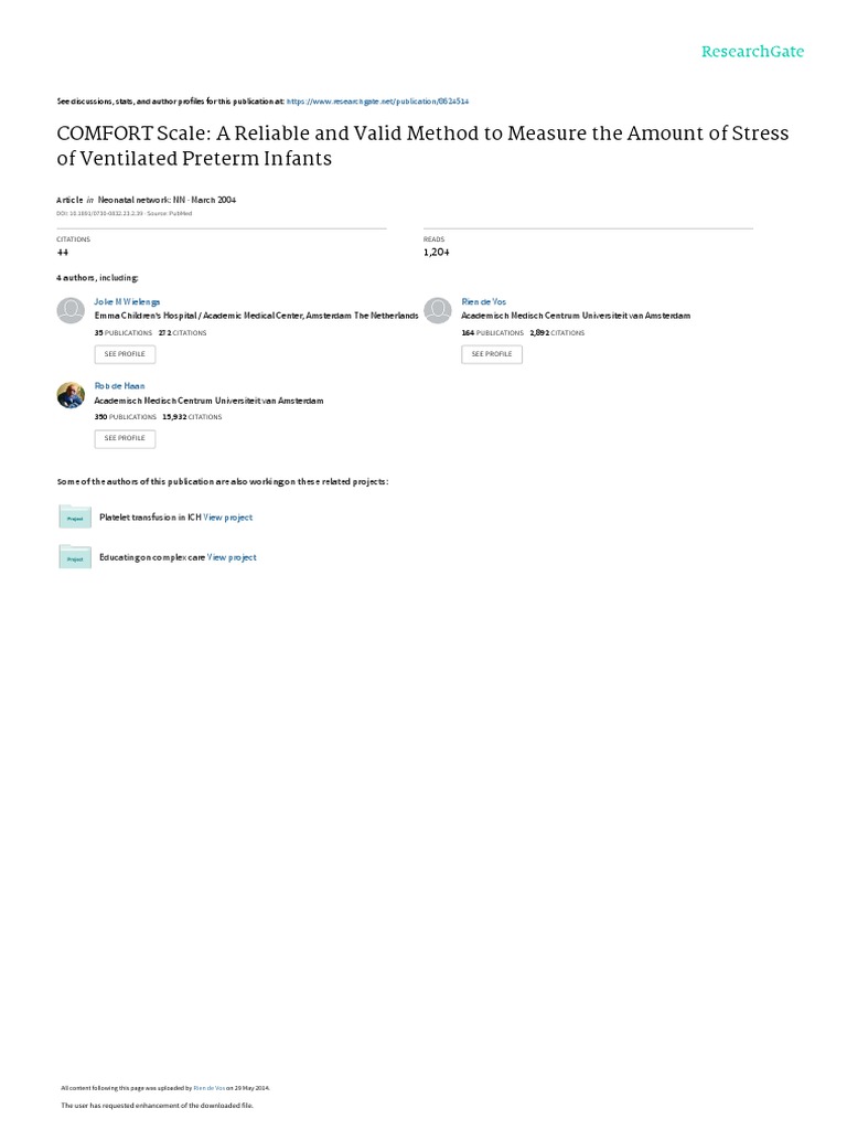 COMFORT Scale: A Reliable and Valid Method To Measure The Amount of ...