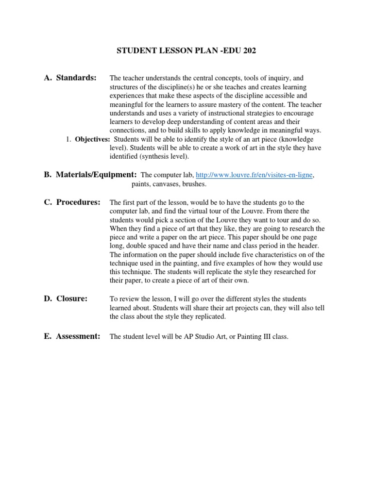 Student Lesson Plan - Edu 202: The Computer Lab | PDF | Lesson Plan ...