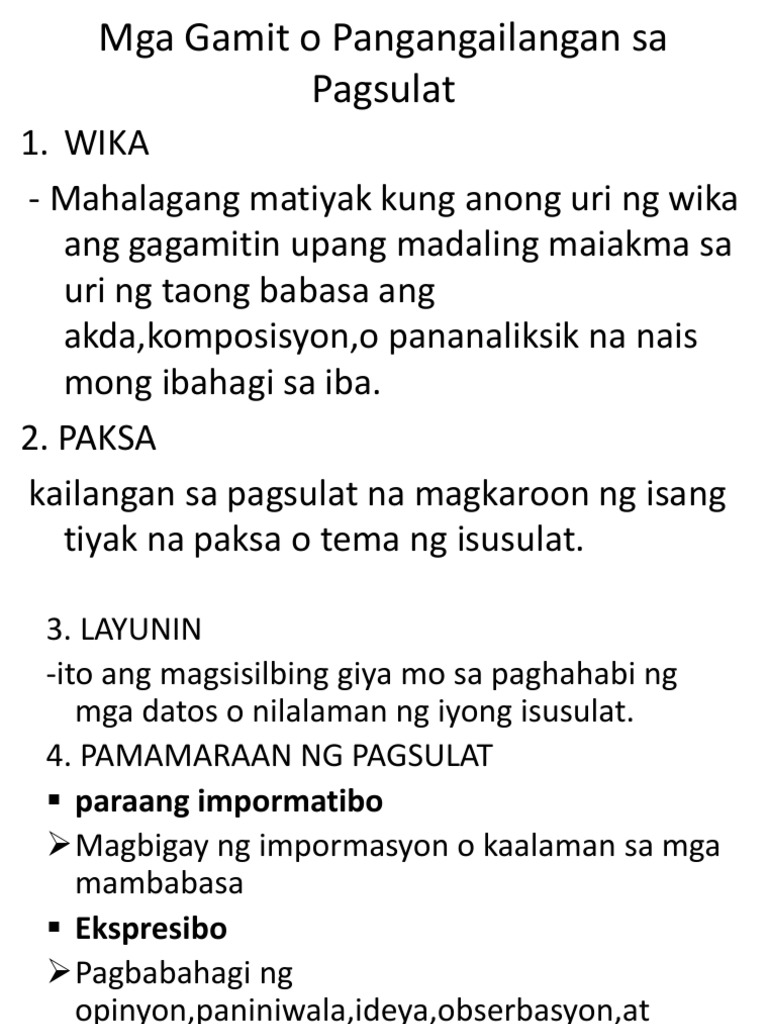 Mga Gamit o Pangangailangan Sa Pagsulat | PDF