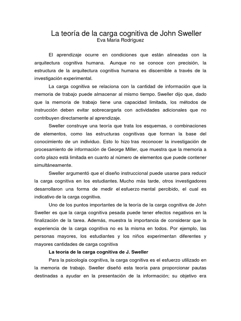 La Teoría de La Carga Cognitiva de John Sweller | PDF | Memoria ...