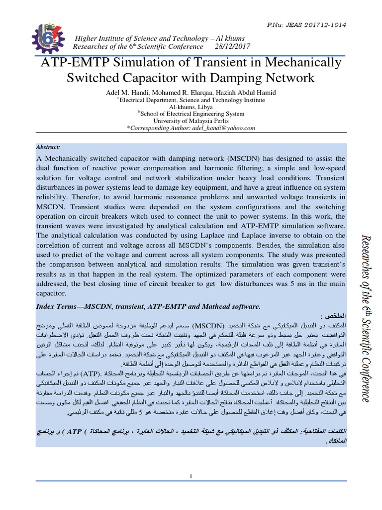 ATP-EMTP Simulation of Transient in Mechanically Switched Capacitor With Damping Network | PDF ...