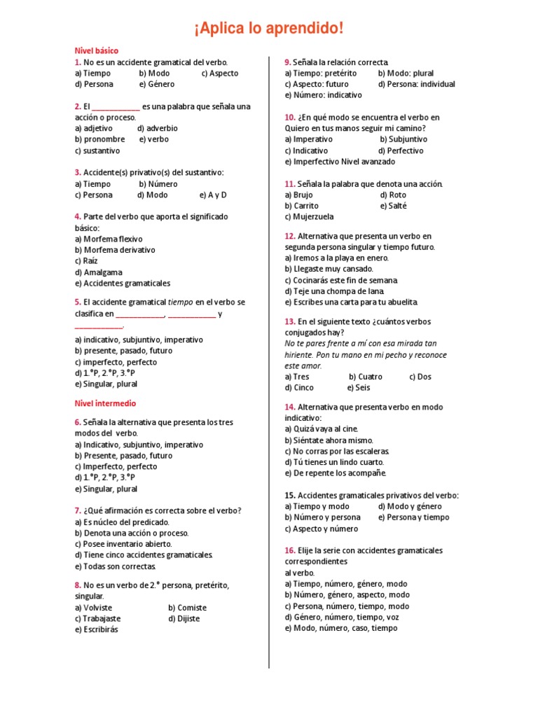 Accidentes gramaticales del verbo | PDF | Verbo | Numero Gramatical