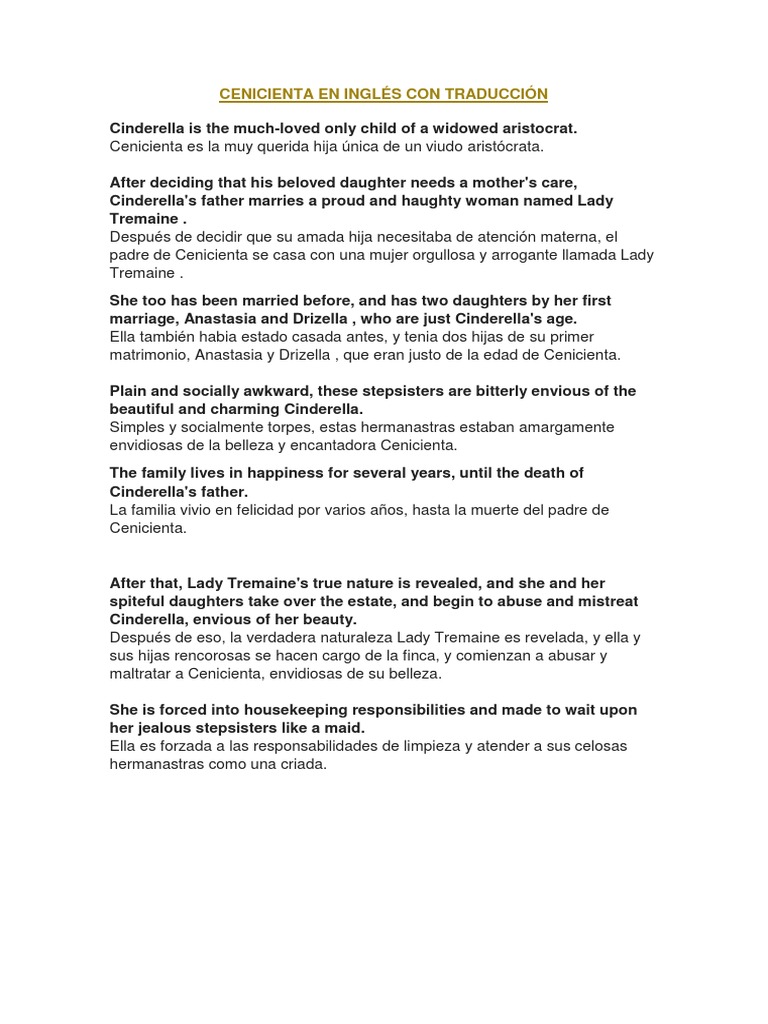 Cuento Ingles | PDF | Películas basadas en Cenicienta | Obras basadas ...