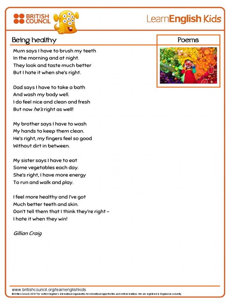 Poems Being Healthy Transcript | PDF