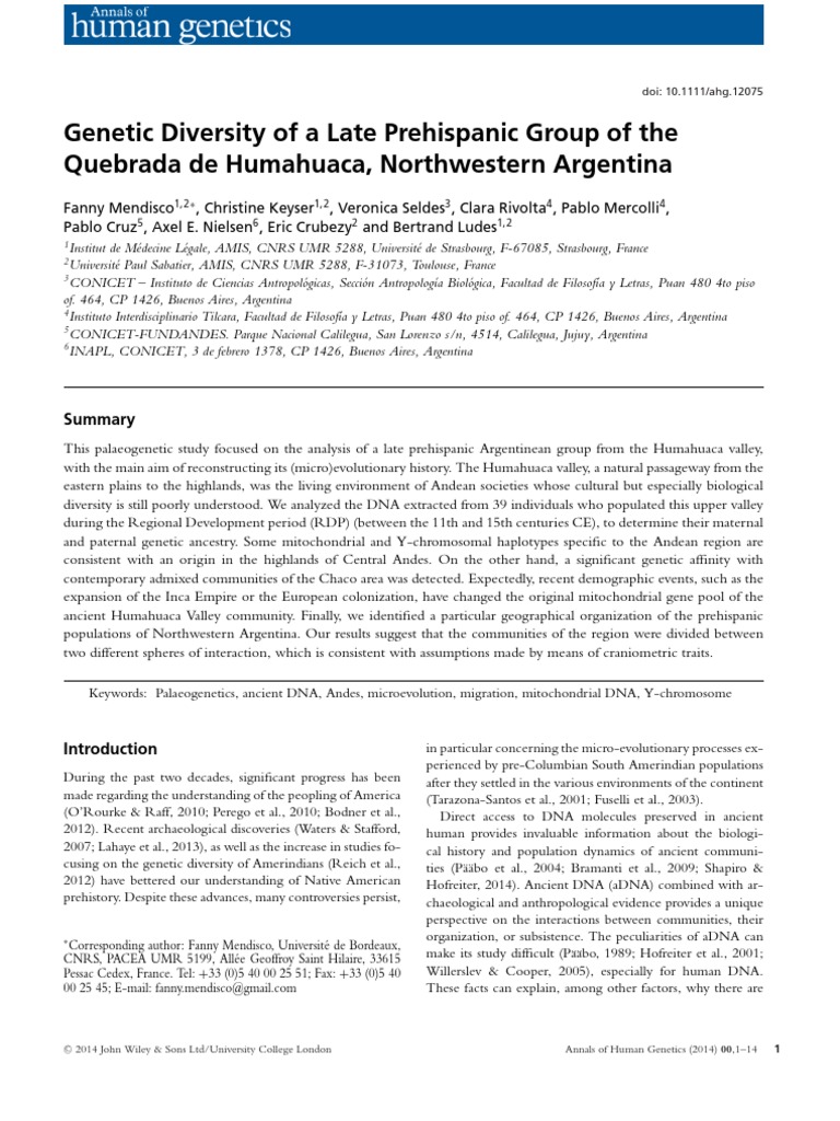 Genetic Diversity in Prehispanic Humahuaca | PDF | Haplotype | Population Genetics