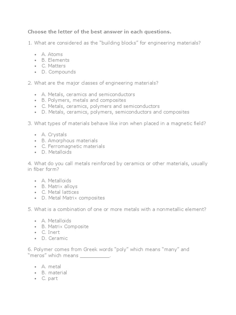 Exam Materials Science | PDF | Materials Science | Polymers