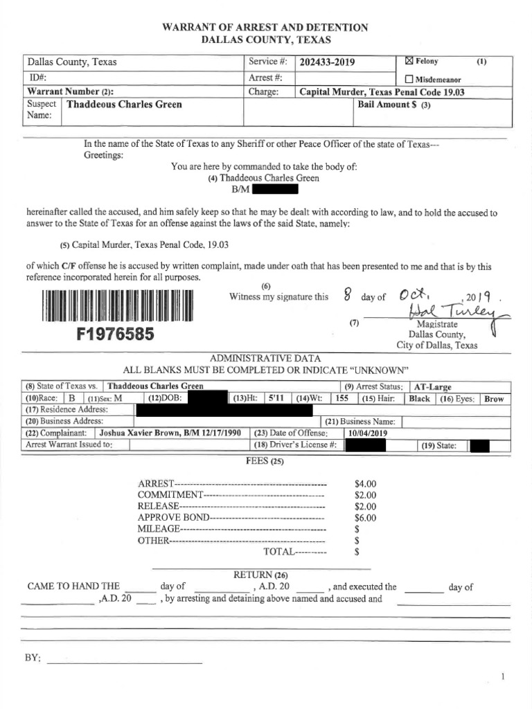 Thaddeous Green Arrest Warrant | PDF