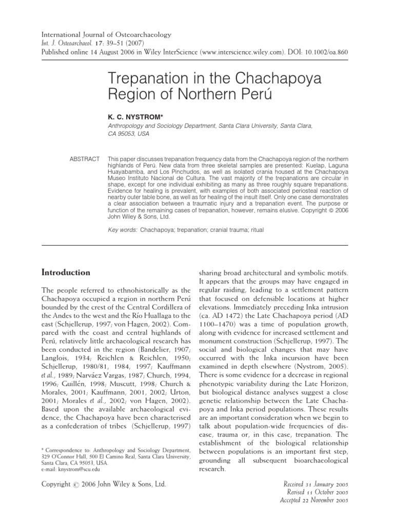 NYSTROM, K. C. (2007) - Trepanation in The Chachapoya Region of ...