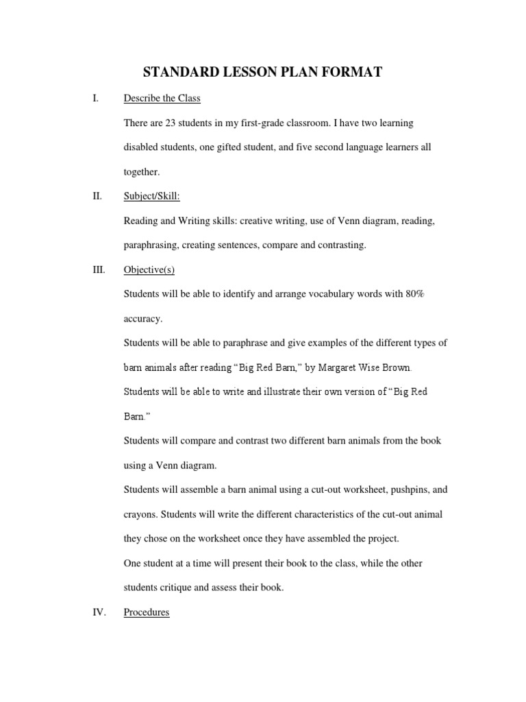 Standard Lesson Plan Edu 220 | PDF | Reading Comprehension | Lesson Plan