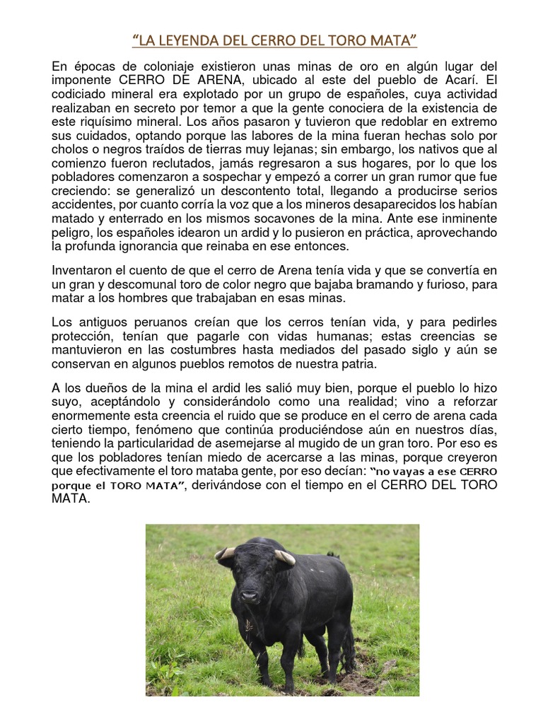 La Leyenda Del Cerro Del Toro Mata | PDF