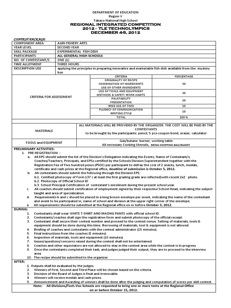 Regional Integrated Competition 2012 - Tle Technolympics DECEMBER 4-5 ...