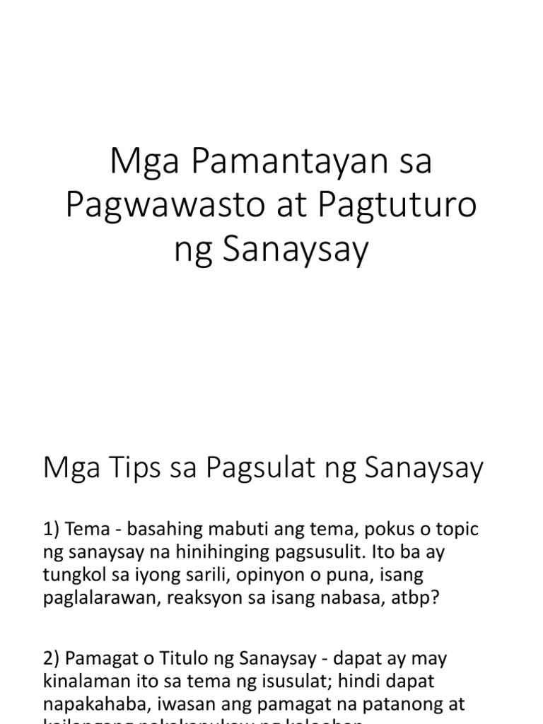 Pamantayan Sa Pagtuturo NG Sanaysay | PDF