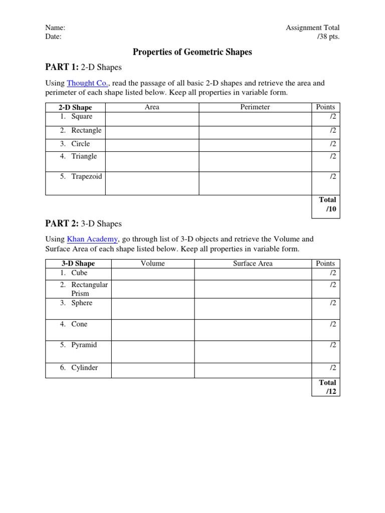 Properties of Geometric Shapes | PDF | Shape | Area