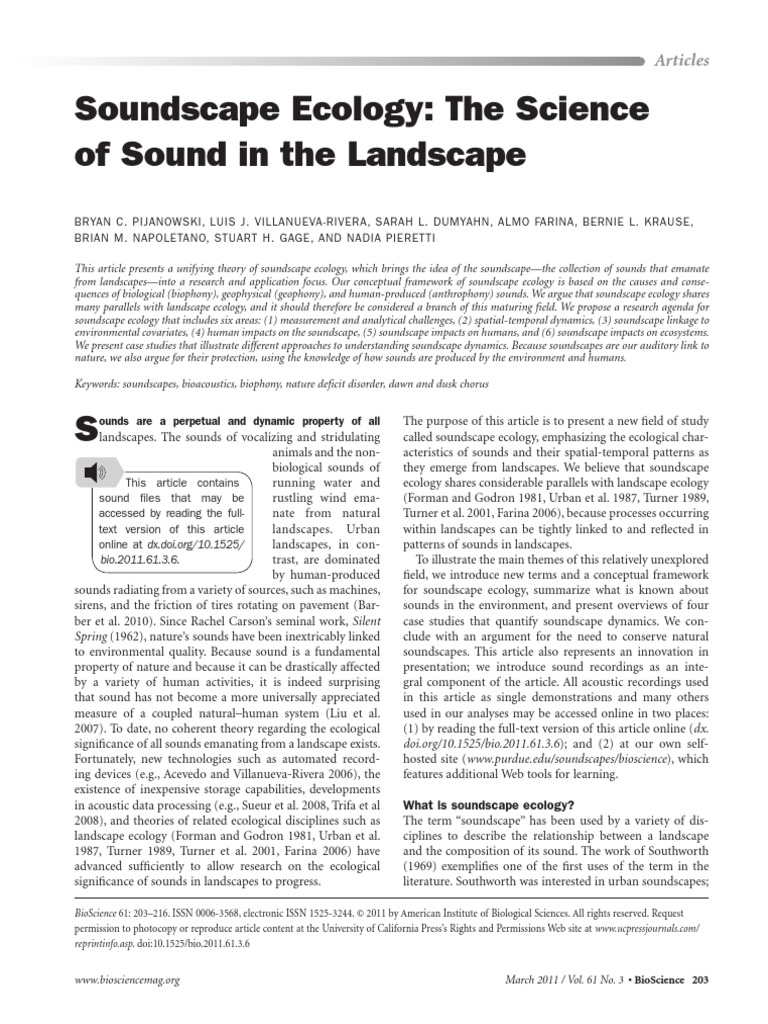 Soundscape Ecology The Science of Sound PDF | PDF | Sound | Ecology