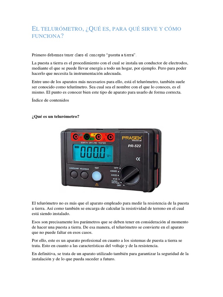 ¿Qué es y cómo funciona un telurómetro? | PDF | Resistencia Eléctrica y ...