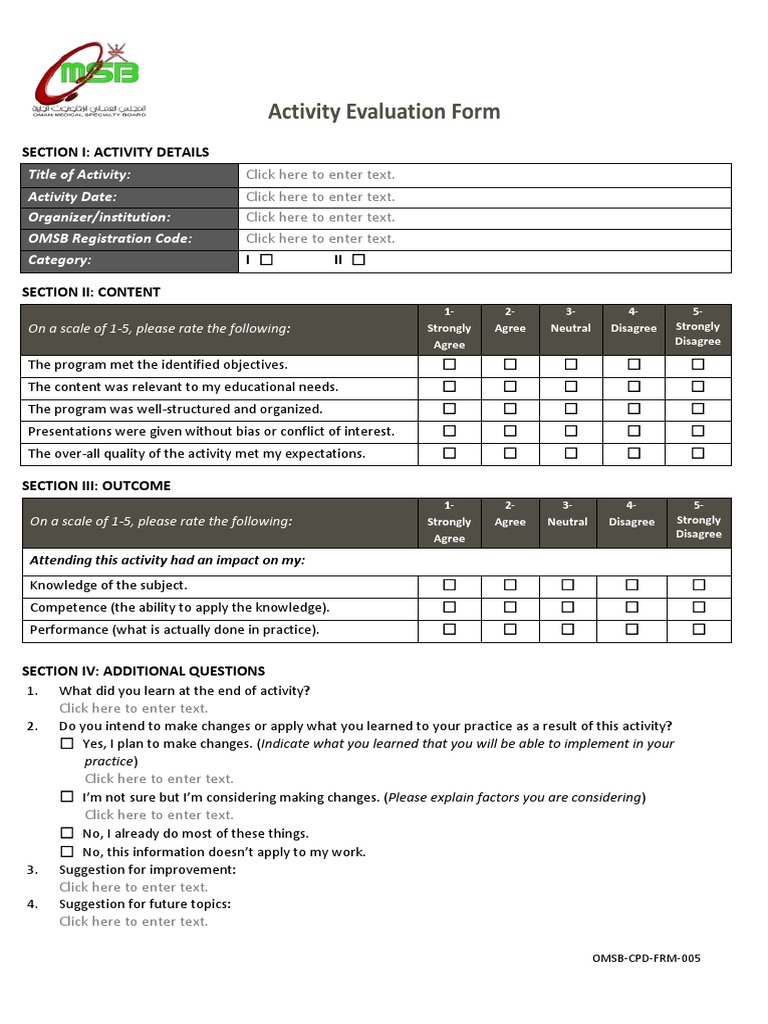 Activity Evaluation Form | PDF | Evaluation | Learning