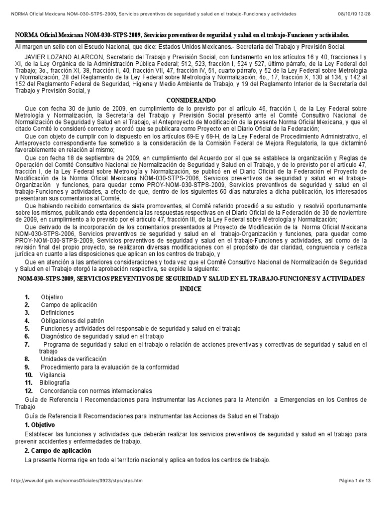 NORMA Oficial Mexicana NOM-030-STPS-2009, Servicios Preventivos de ...