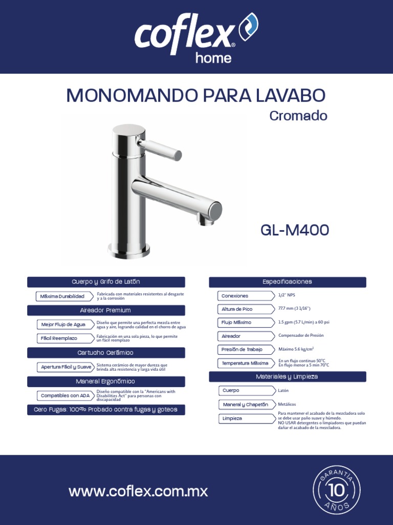 Monomando para Lavabo Coflex 10 Años | PDF | Materiales | Naturaleza