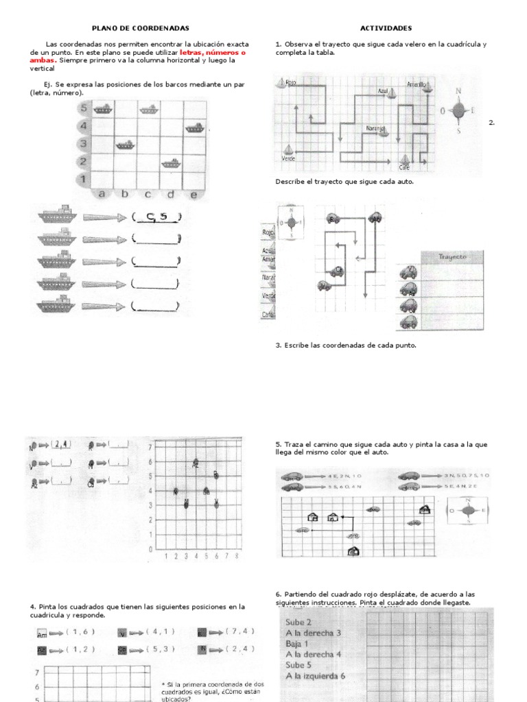 Actividades sobre Coordenadas en Plano | PDF | Enseñanza de matemática
