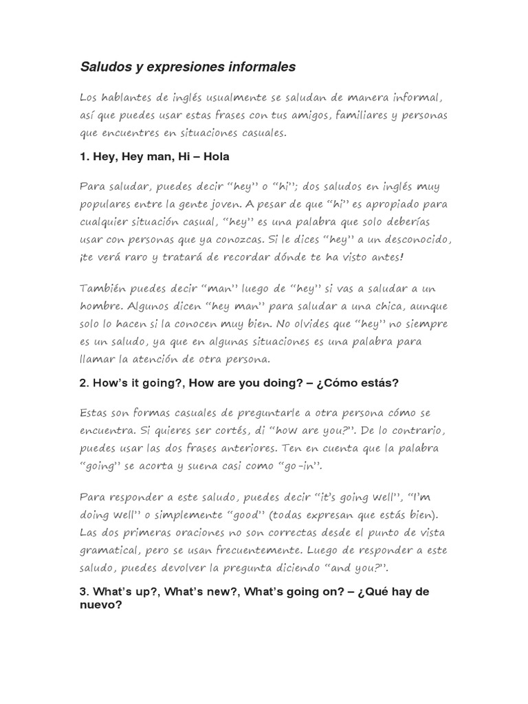 Saludos y Expresiones Informales | PDF | Artes del Lenguaje y Comunicación