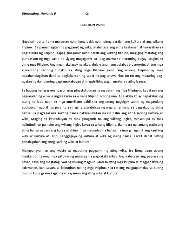 Reaction Paper (Fil101) | PDF