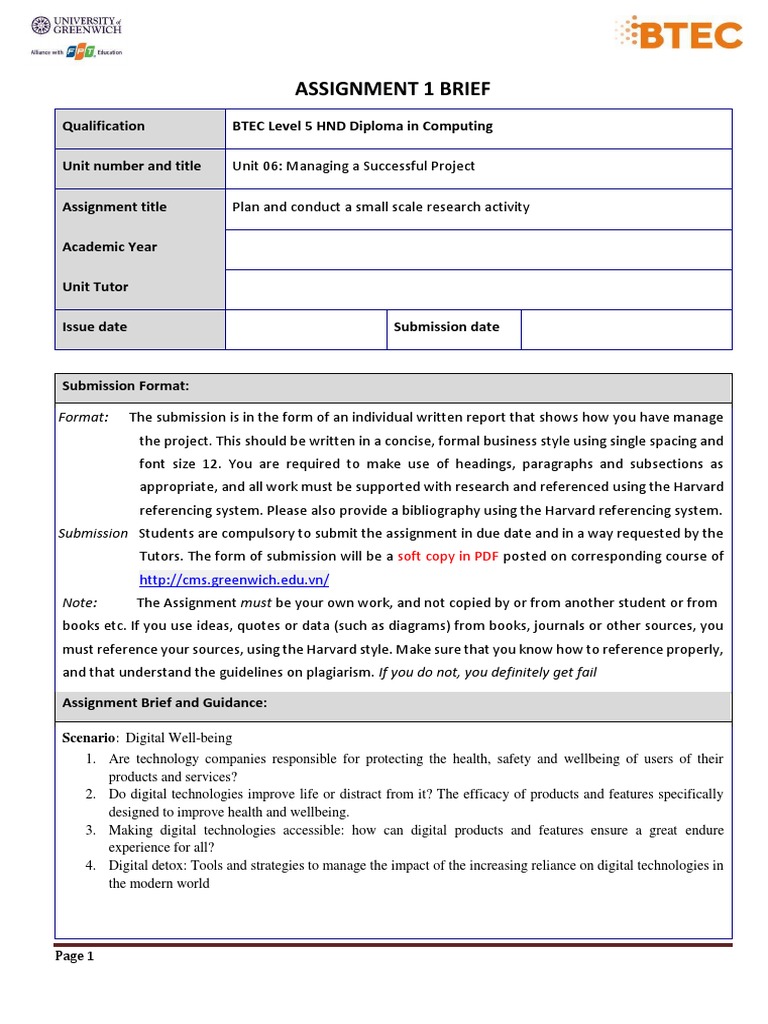 Unit 06 - Assignment Brief 1 | Download Free PDF | Project Management ...