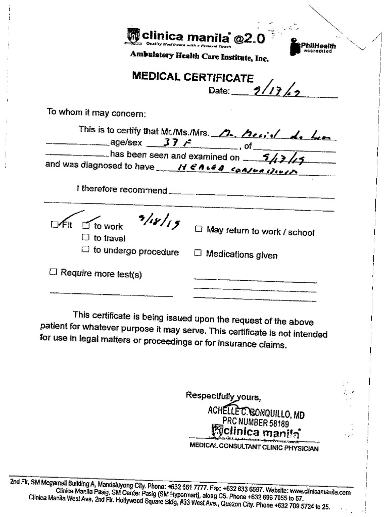 Medical Certificate | PDF