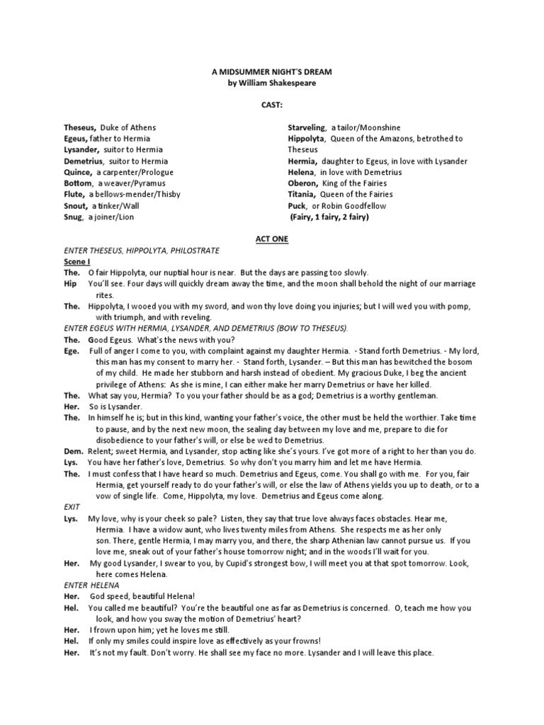 A Midsummer Night-Script | PDF | A Midsummer Night's Dream ...