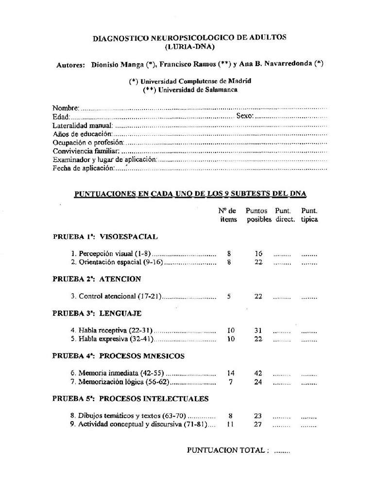 Cuadernillo Test (Luria-DNA) - Compressed | PDF