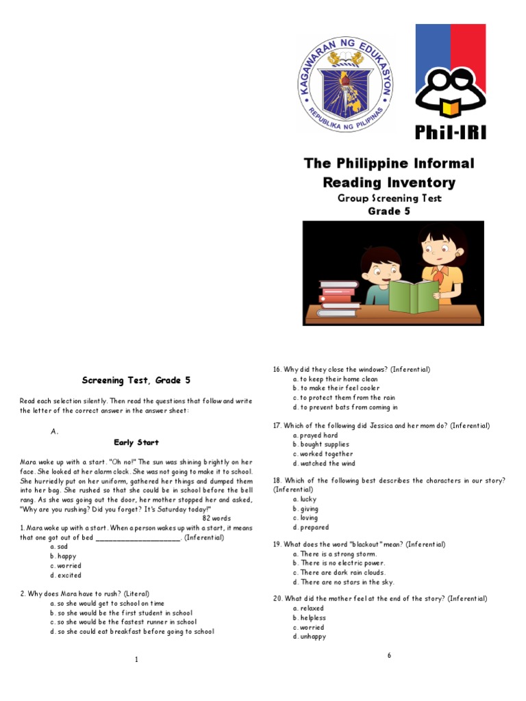 The Philippine Informal Reading Inventory: Group Screening Test | PDF
