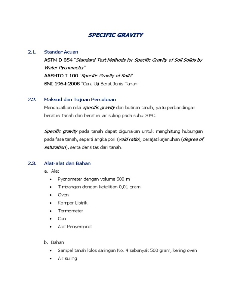 Uji Specific Gravity Tanah dan Rumusnya | PDF