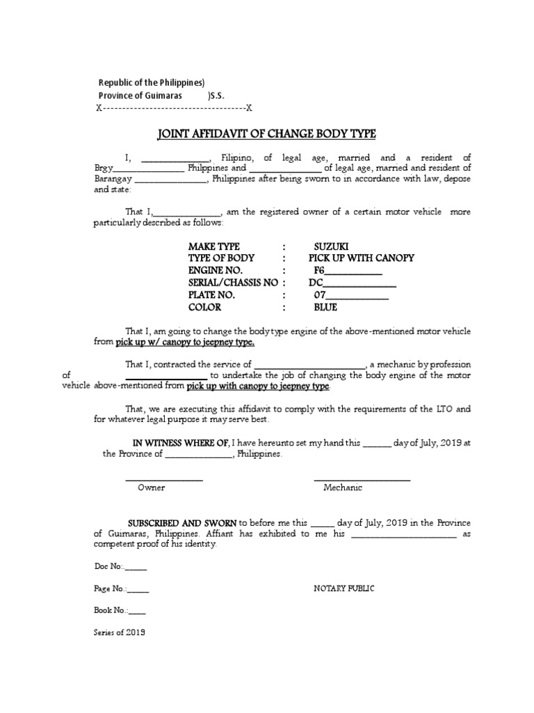 Joint Affidavit Change in Body Type | PDF