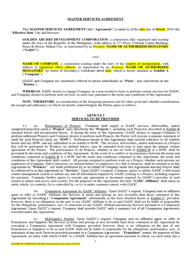MSA Template - 2019 - (For Reference Only To Be Used in Response ...