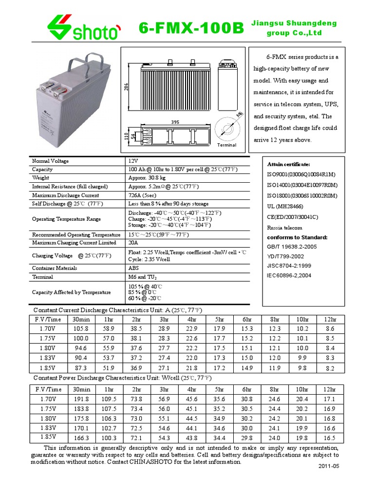 6-FMX-100B: Jiangsu Shuangdeng Group Co.,Ltd | PDF | Energy Storage ...