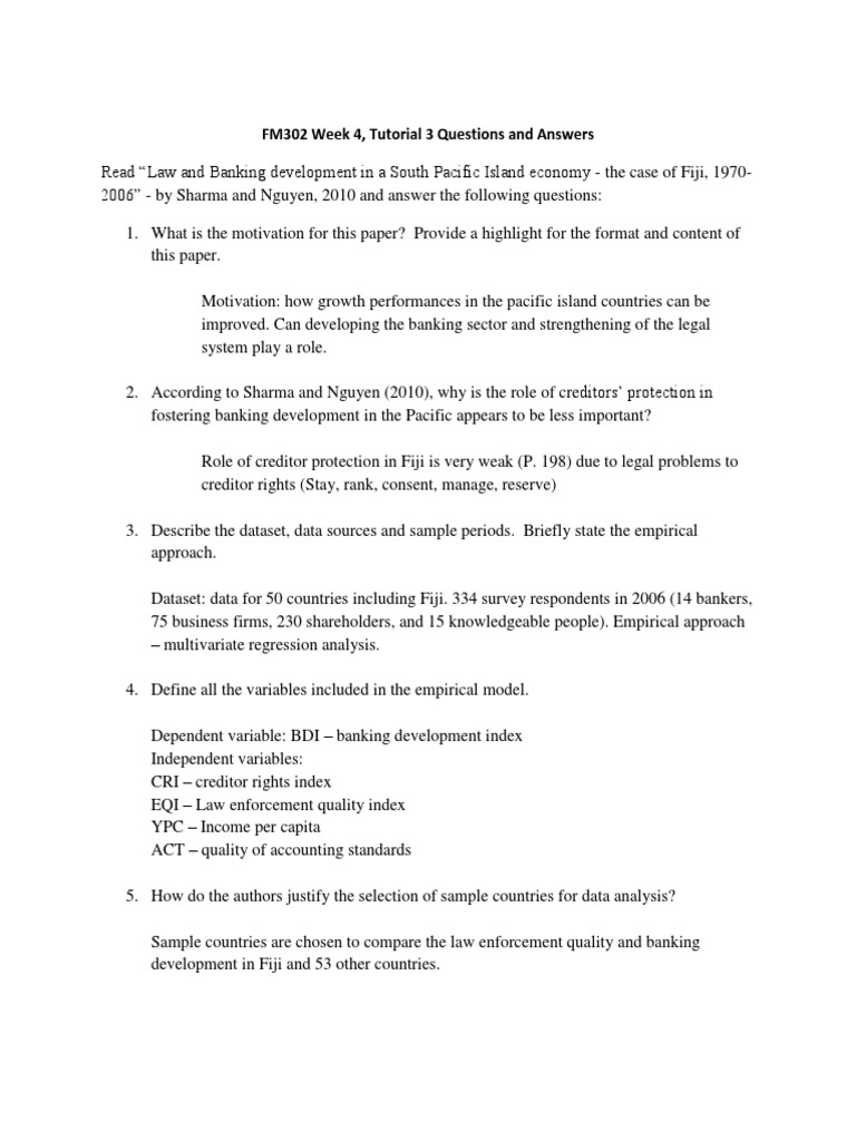 FM302 Week 4, Tutorial 3 Questions and Answers | Download Free PDF ...