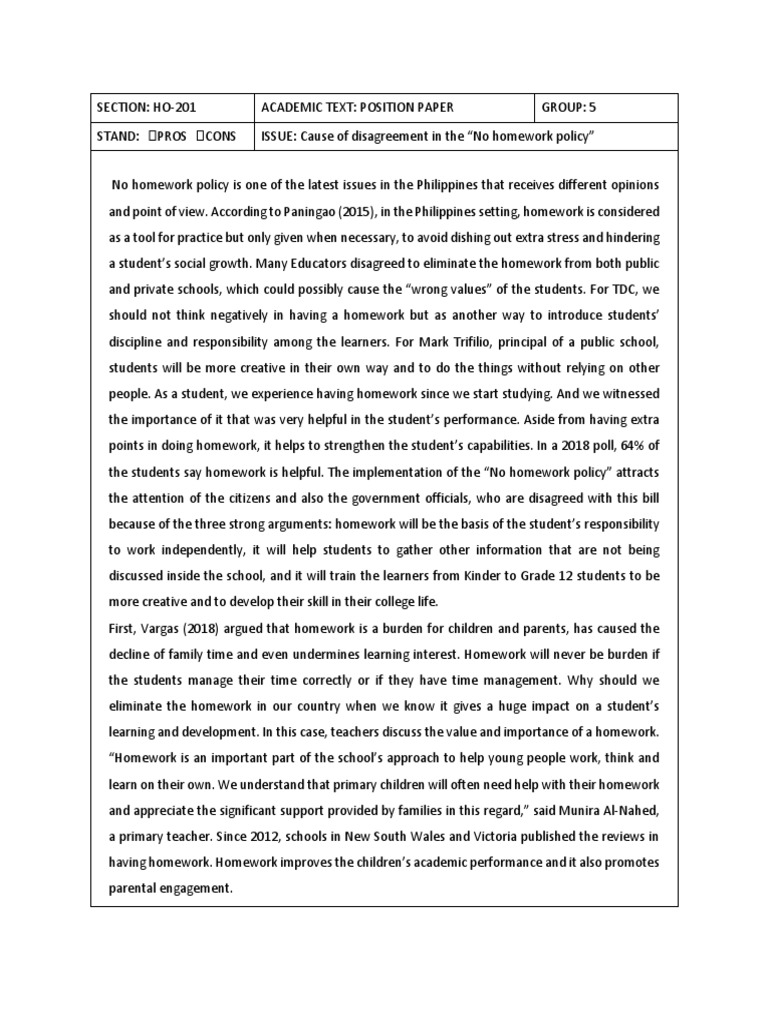 No Homework Policy | PDF | Homework | Behavior Modification