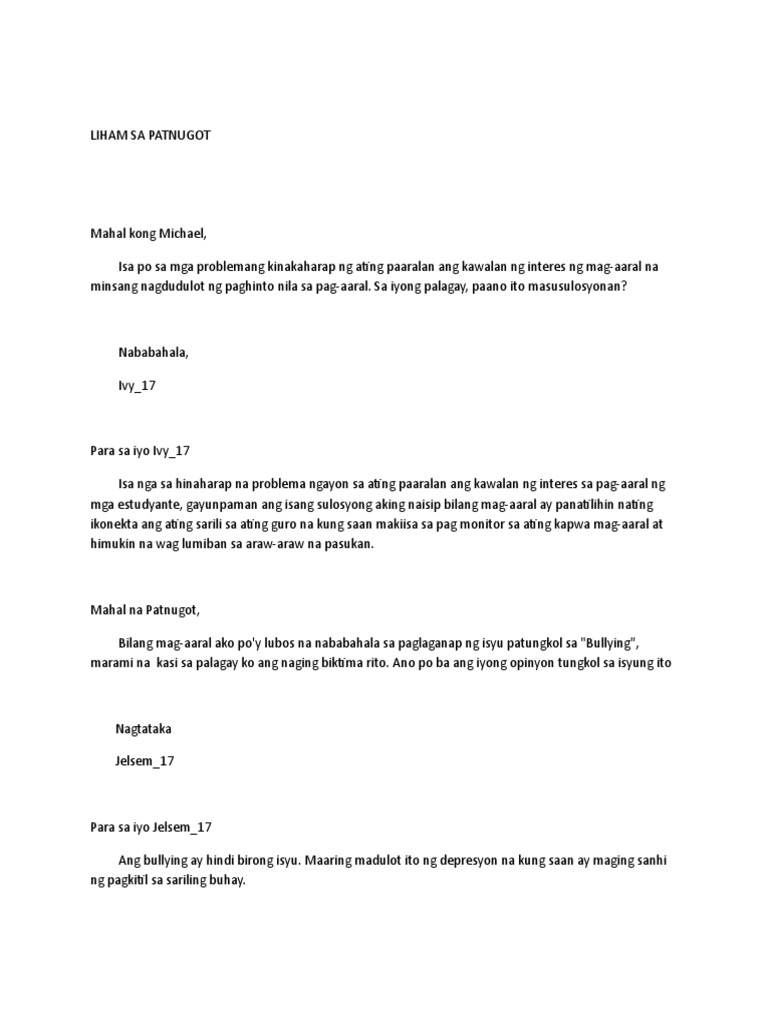 Liham Sa Patnugot Sample | PDF