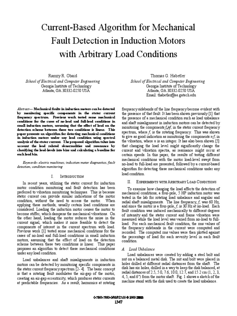 Current Based Algorithm For Mechanical Fault Detection in Induction ...