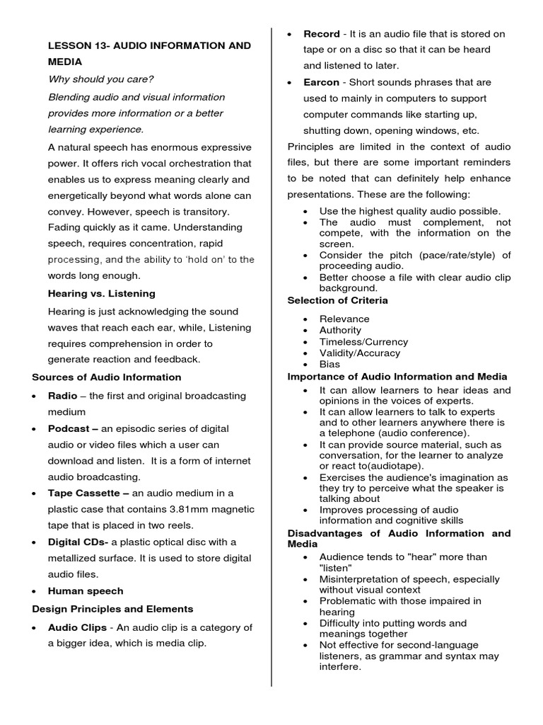 LESSON 13. Audio Information | PDF | Tape Recorder | Sound