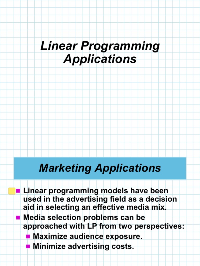 Lecture On LP Applications Aug2019 | PDF | Marketing Research | Investing