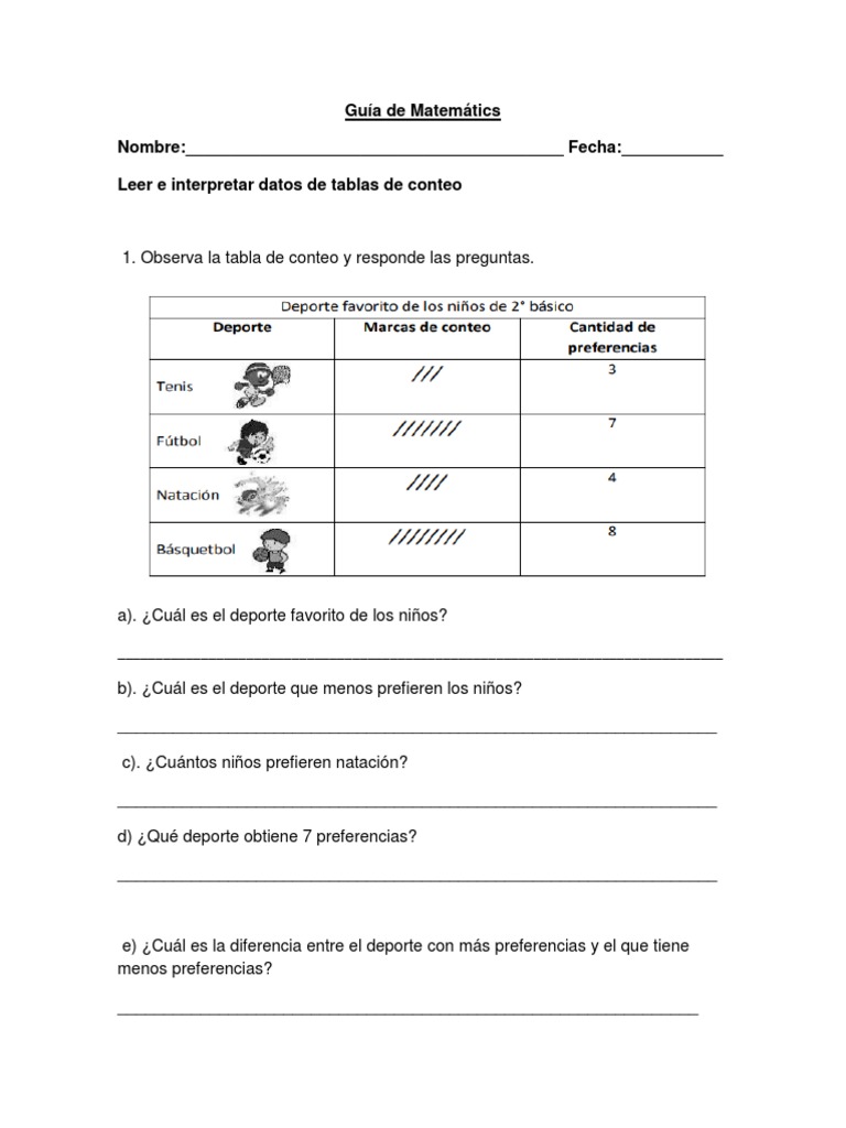 Guia Tabla de Conteo Primero Básico | PDF