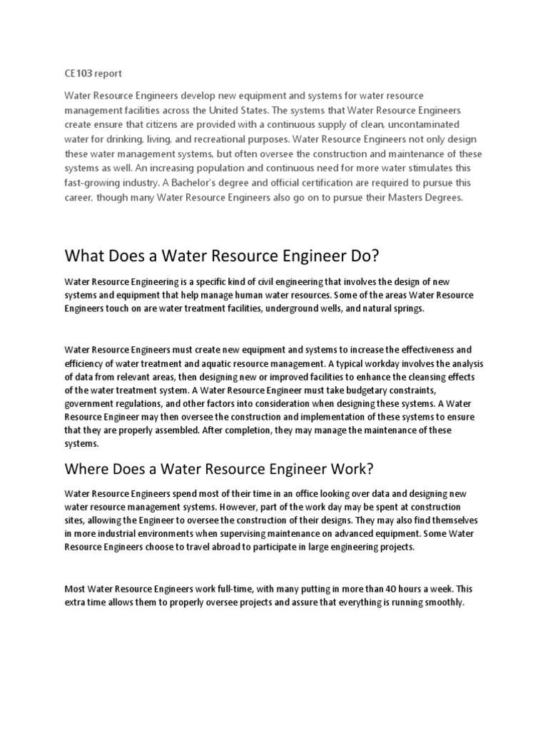 Where Does A Water Resource Engineer Work? | PDF | Water Resources ...