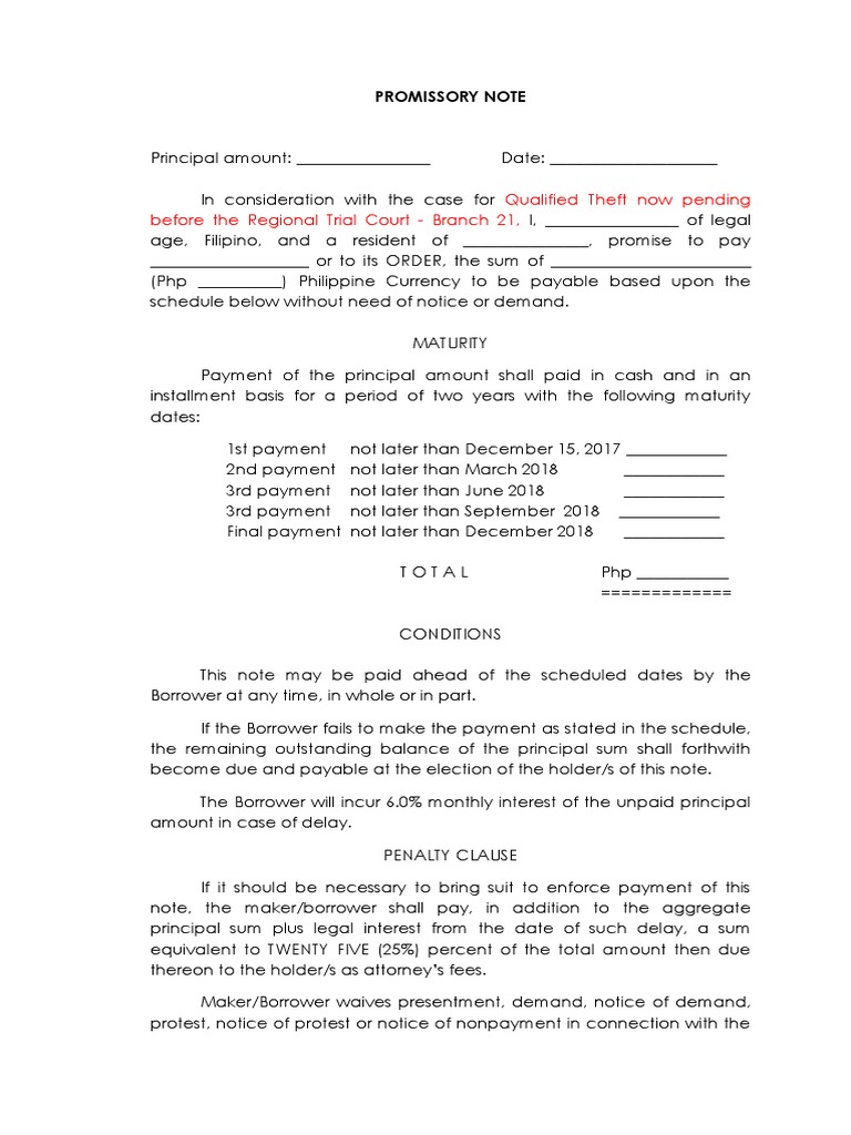 Promissory Note Draft | PDF | Promissory Note | Private Law