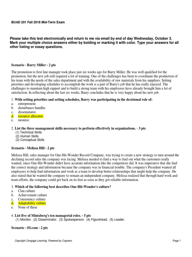 BUAD 201 Fall 2018 Midterm | PDF | Leadership | Motivation