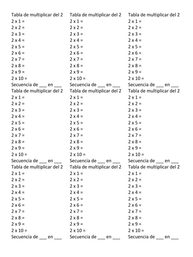 Tabla de Multiplicar Del 2 | PDF | Multiplicación | Enseñanza de las ...