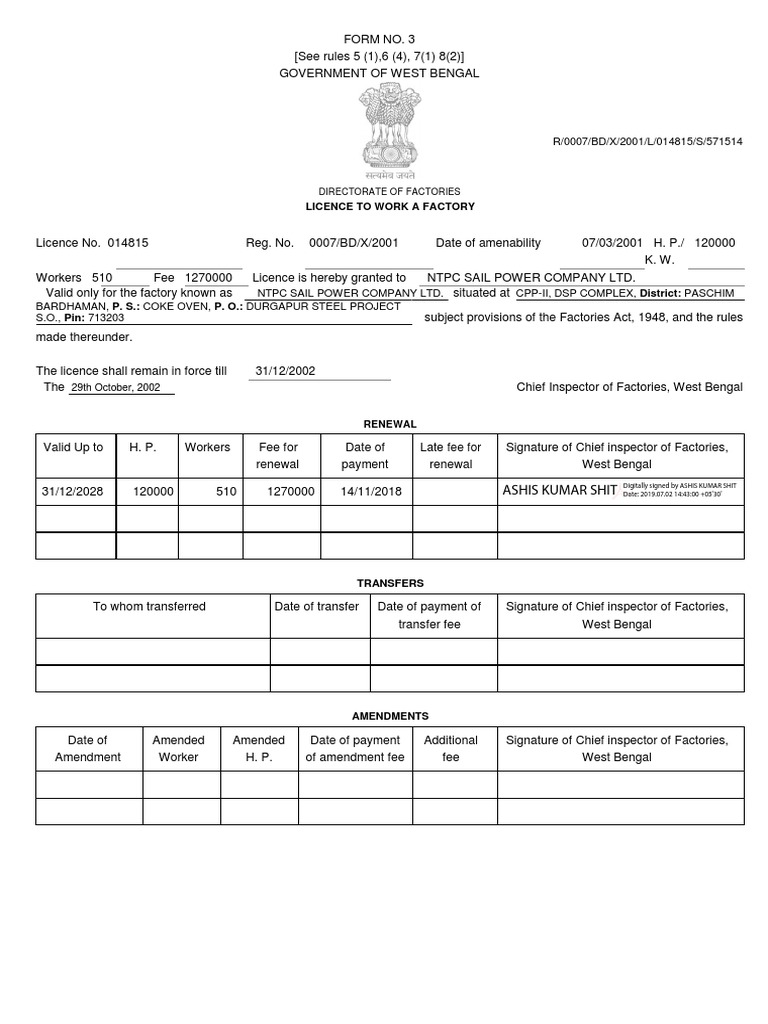 Factory License | PDF | Legal Documents | Government Information