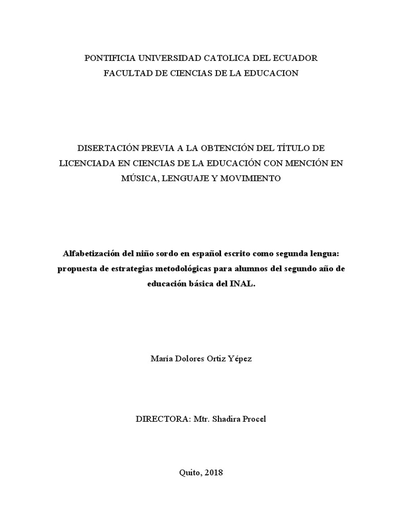 Alfabetización Del Niño Sordo en Español Escrito Como Segunda Lengua ...